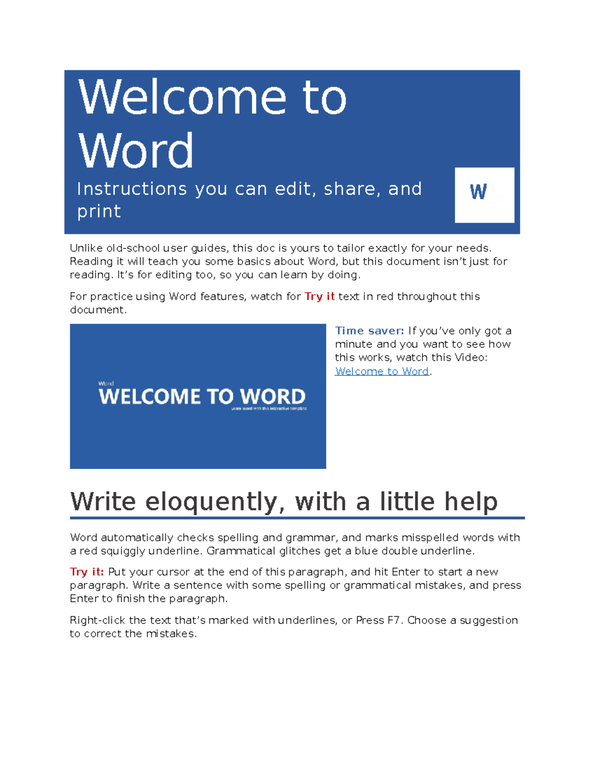 Welcome to Word - Grade: 8 - Welcome to Word Instructions you can edit ...