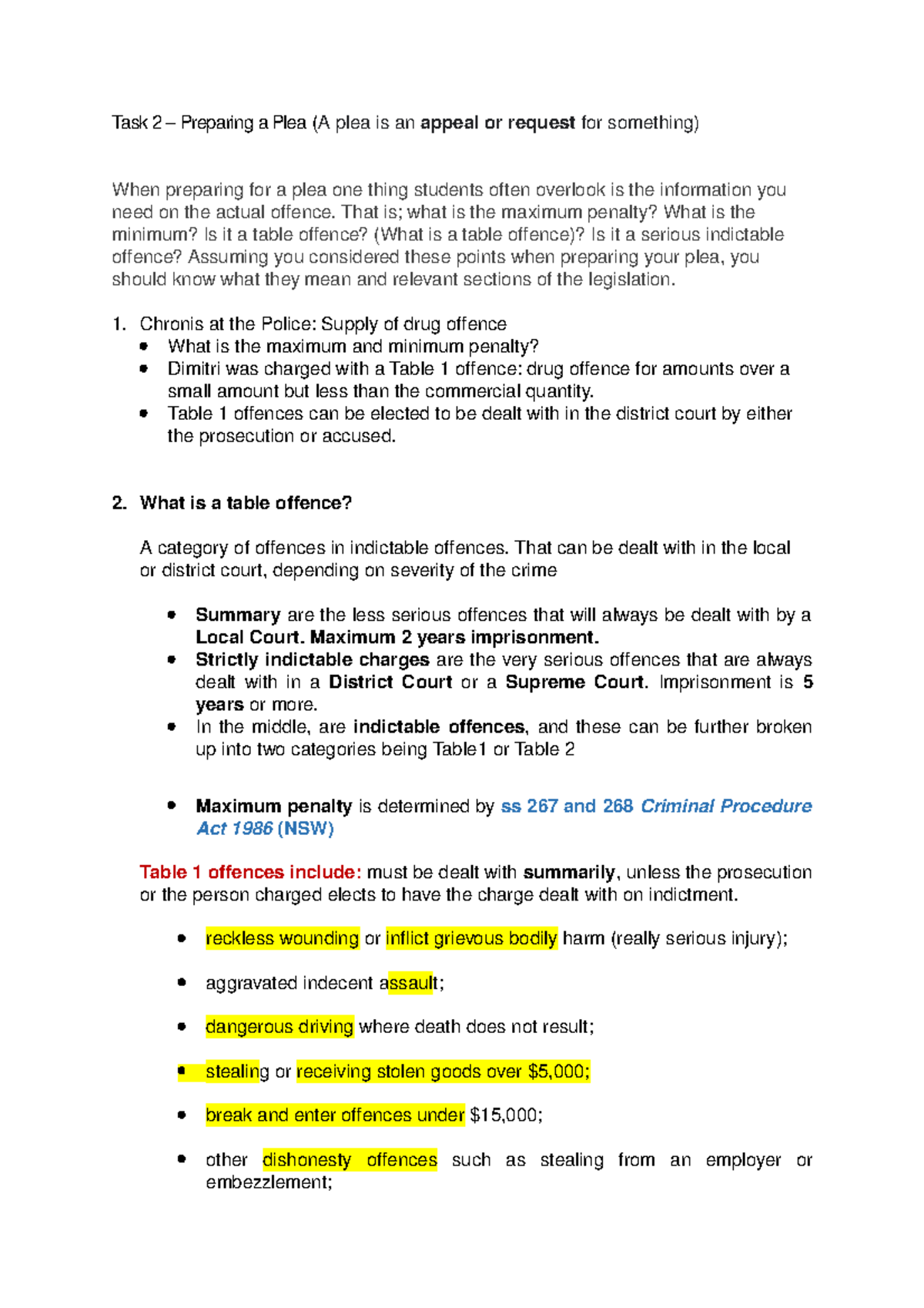 Criminal Law 2-Plea - A range of notes on practical areas of law - Task ...