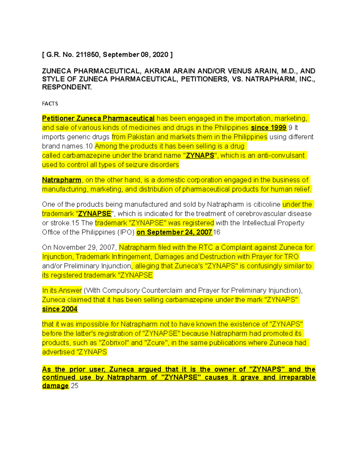 Zuneca-VS- Natrapharm A case in Intellectual Property Law - Juris ...