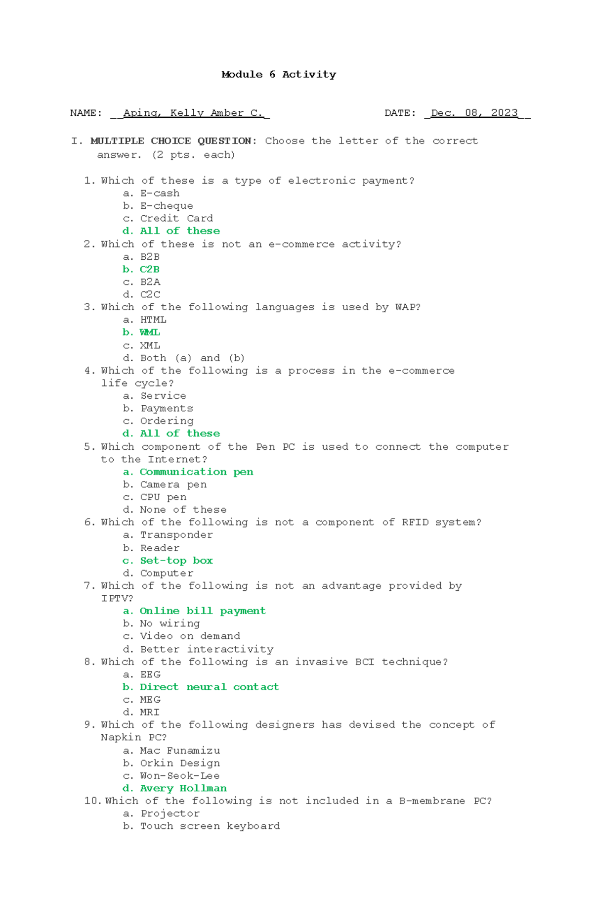 Module 6 Activity Practice Problems Module 6 Activity Name Aping