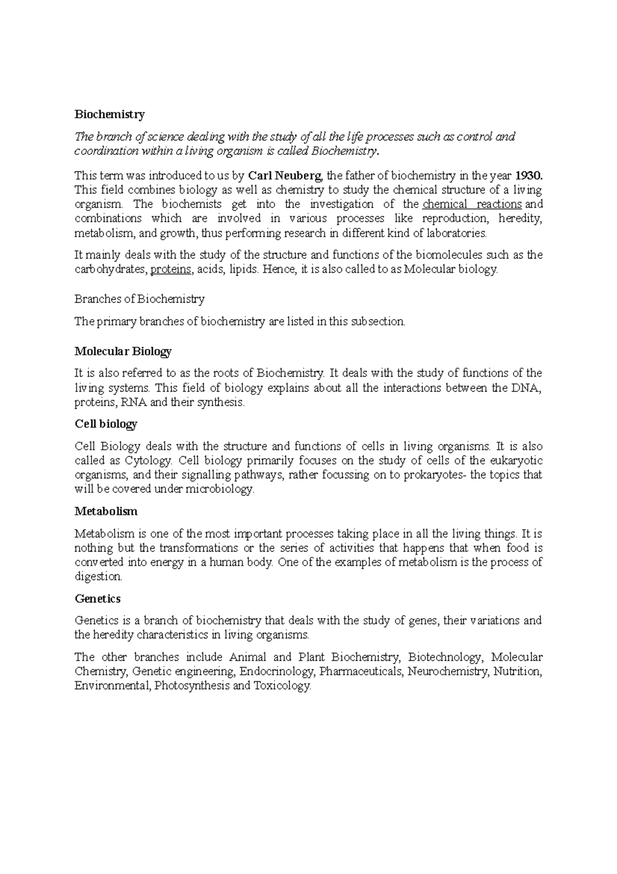 Biochemistry- intro - This is general chemistry course for al science ...