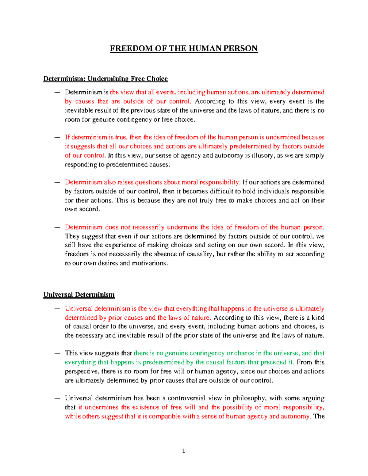 Freedom OF THE Human Person Determinism - FREEDOM OF THE HUMAN PERSON ...