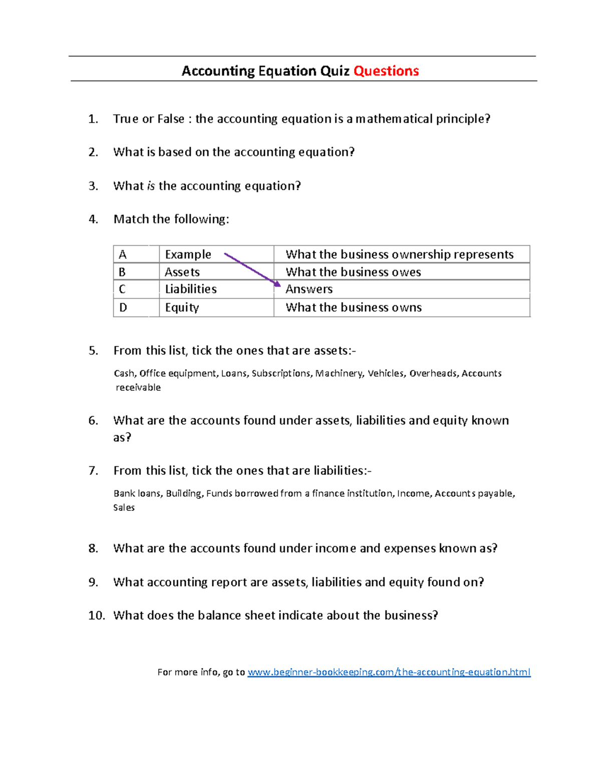 Accounting equation test - Accounting Equation Quiz Questions True or ...