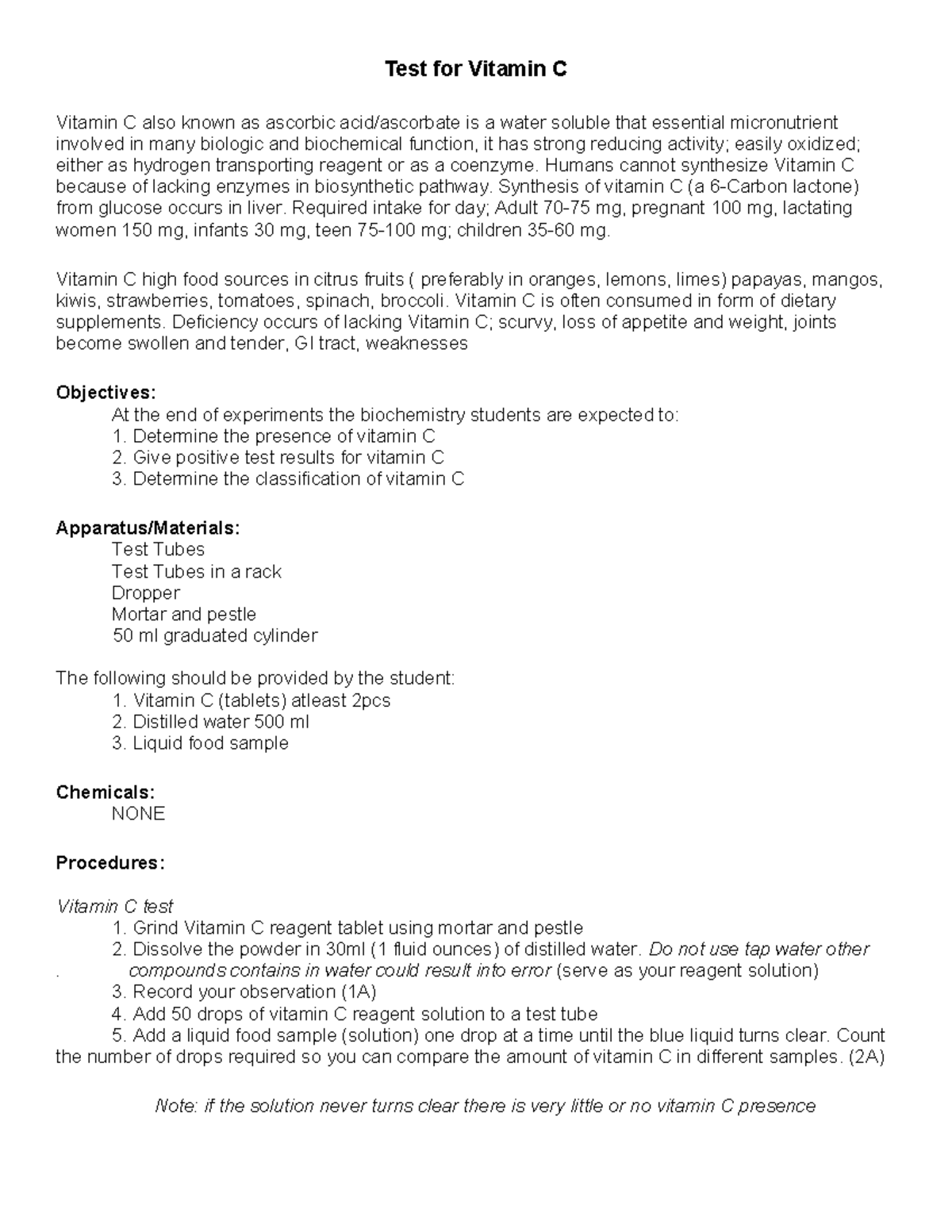 Vitamin c - Test for Vitamin C Vitamin C also known as ascorbic acid ...