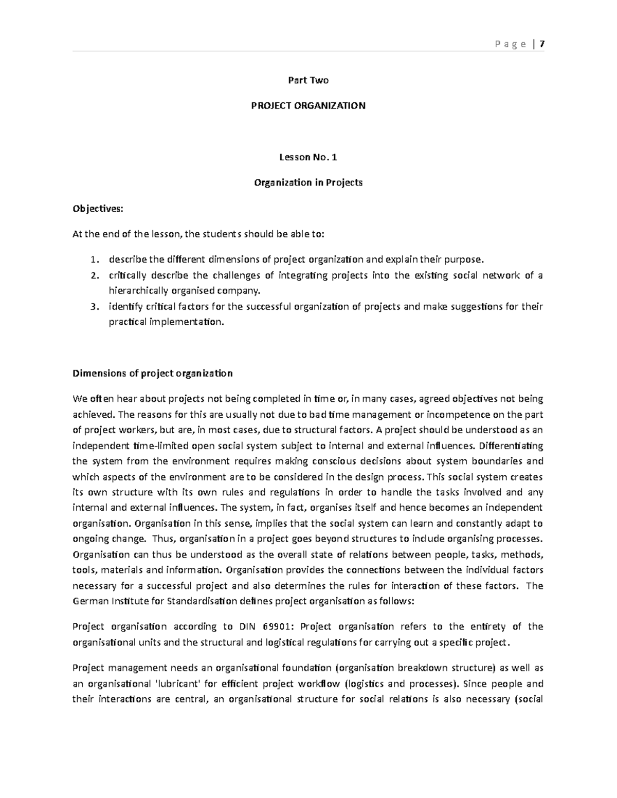 Part 2 Project Management - Part Two PROJECT ORGANIZATION Lesson No. 1 ...