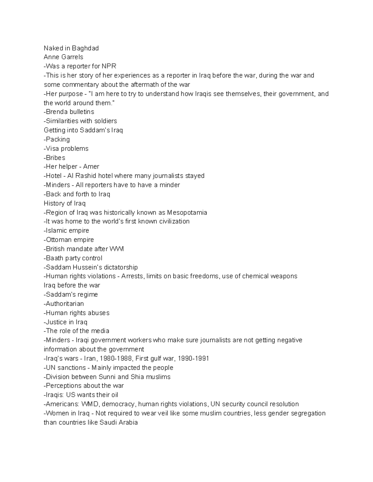 Political Science Notes 5 - Naked in Baghdad Anne Garrels a reporter ...