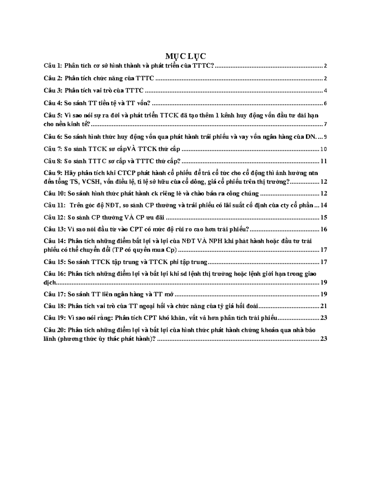 Thị trường tài chính - gsagsa - MỤC LỤC Câu 1: Phân tích cơ sở hình ...