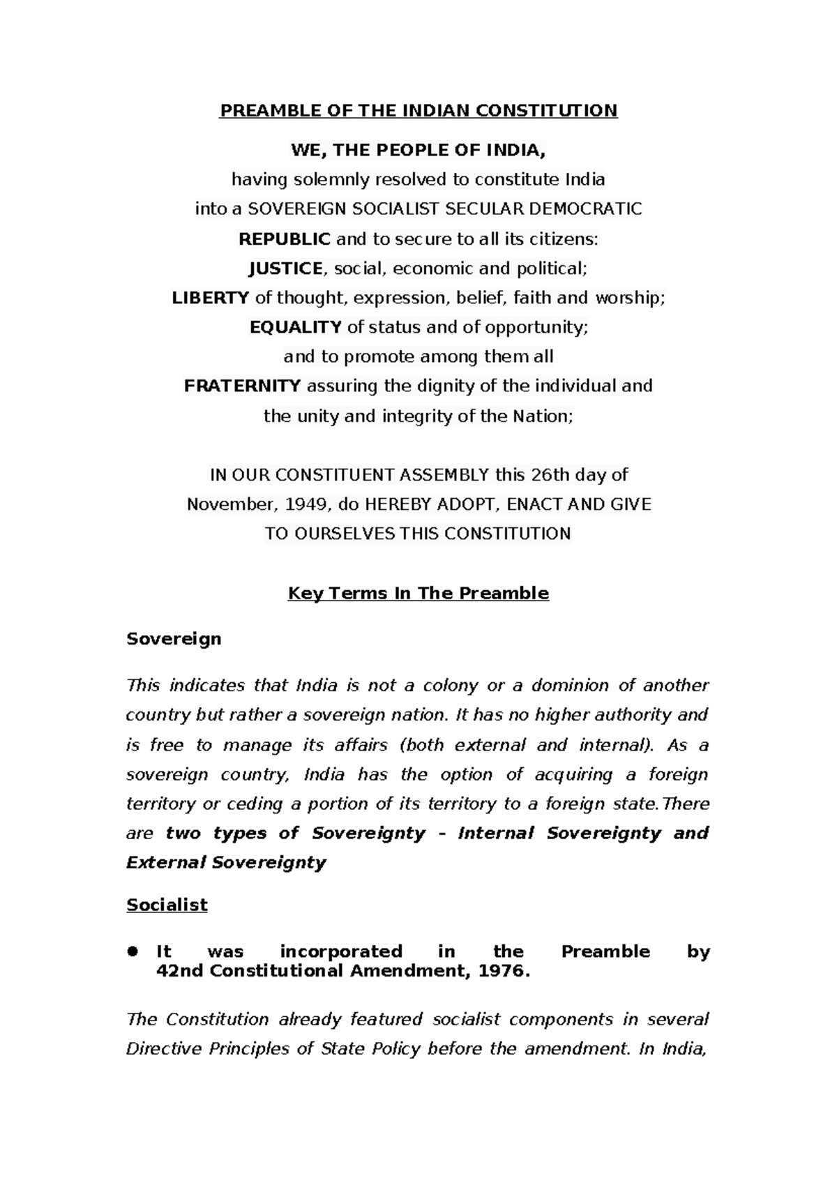 Preamble OF THE Indian Constitution - PREAMBLE OF THE INDIAN ...