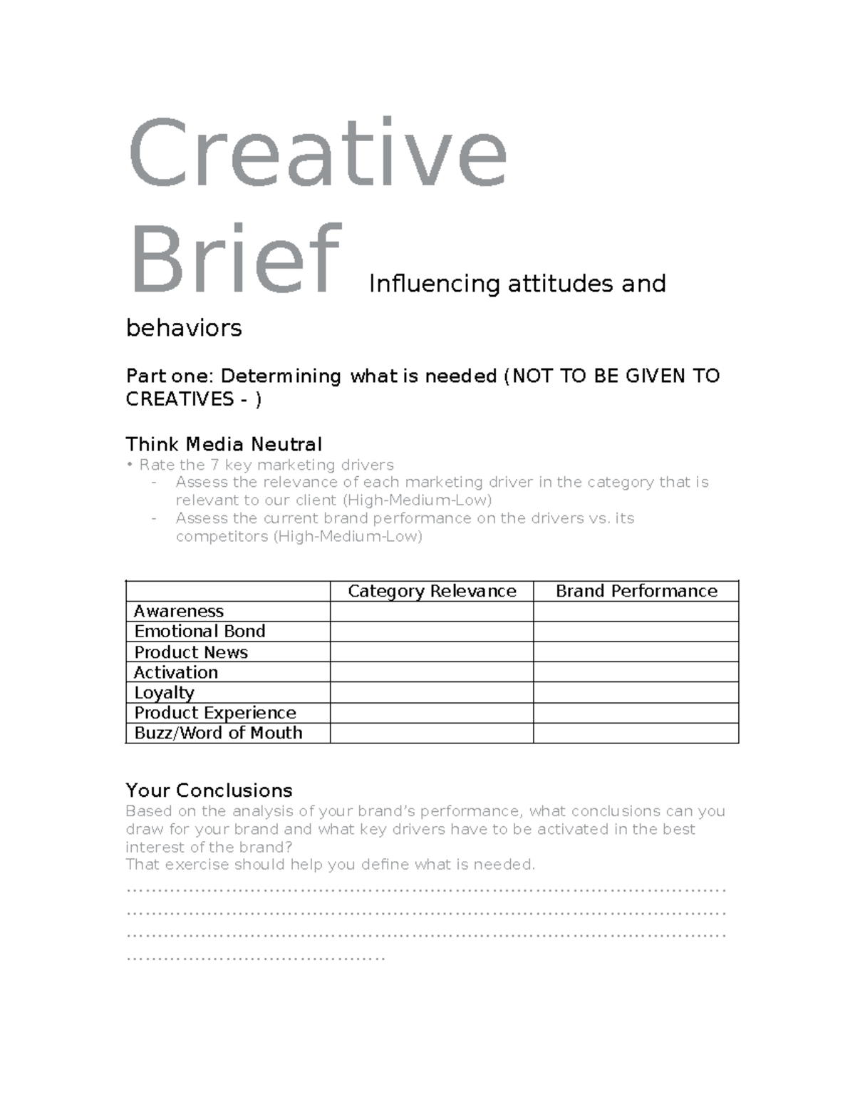 Impact BBDO Creative Brief - Creative Brief Influencing attitudes and ...