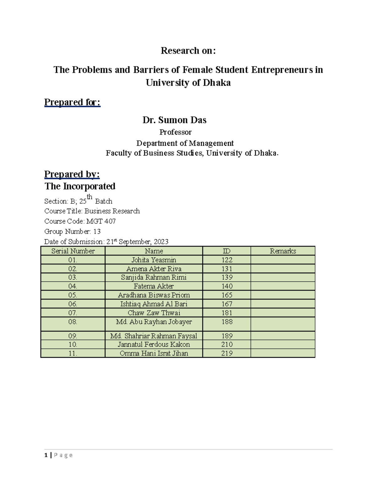 Business research submission - Research on : The Problems and Barriers ...