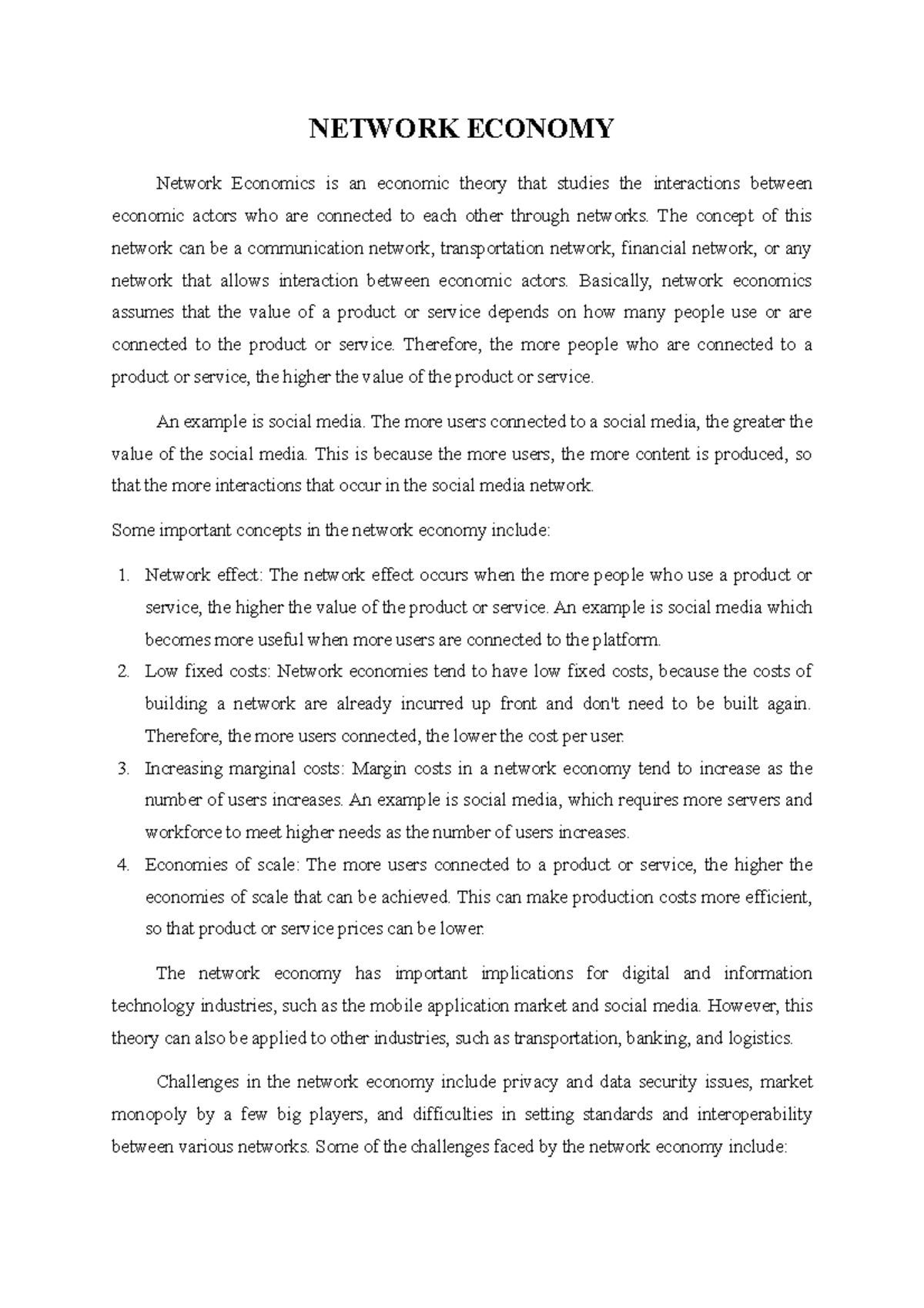 Network Economy - NETWORK ECONOMY Network Economics is an economic ...