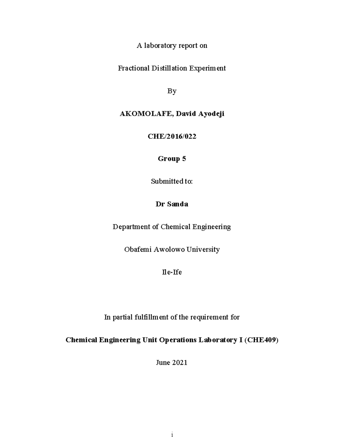 Distillation report - ... - A laboratory report on Fractional ...