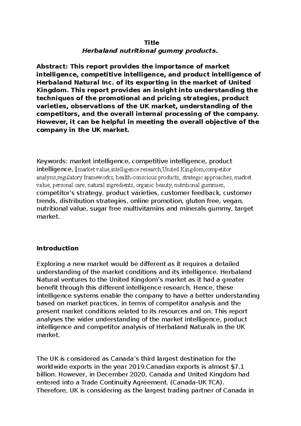 Intelligence report - Title Herbaland nutritional gummy products ...