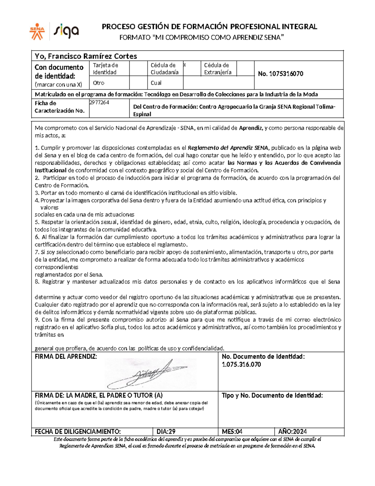 Compromiso DEL Aprendiz - PROCESO GESTIÓN DE FORMACIÓN PROFESIONAL INTEGRAL FORMATO “MI ...