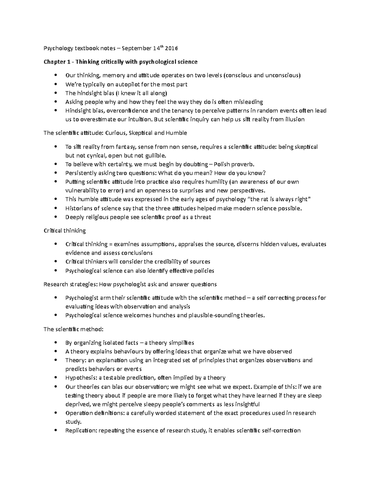 Psychology textbook notes on critical thinking and scientific method ...