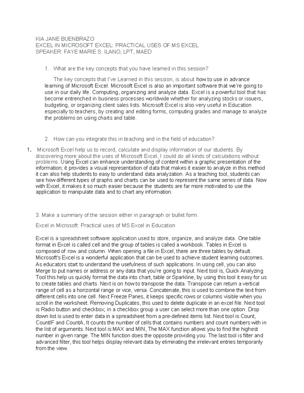 Excel IN Microsoft Excel - KIA JANE BUENBRAZO EXCEL IN MICROSOFT EXCEL ...