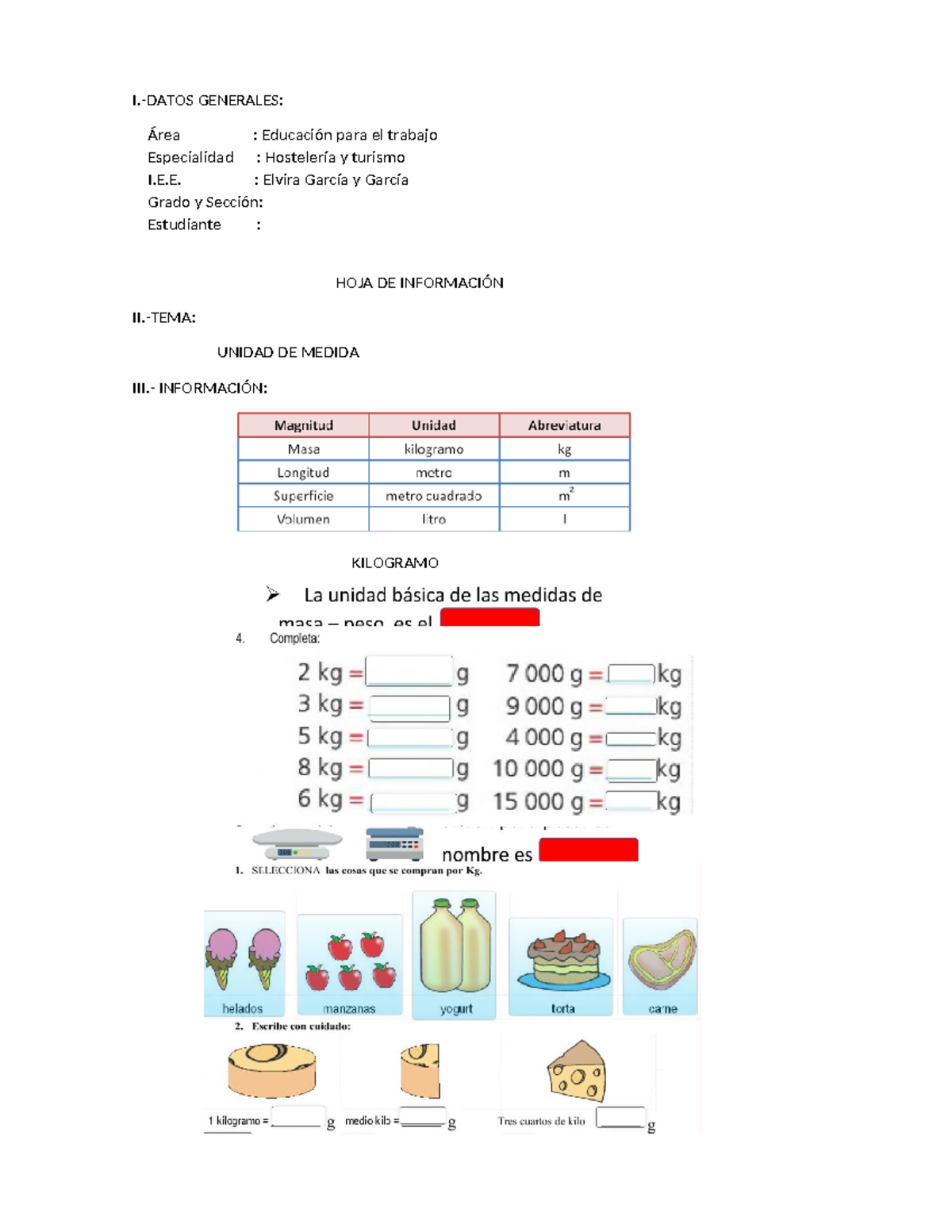 KILO Litro - copia - Ficha 1 proporcionada por la profesora - Educación ...