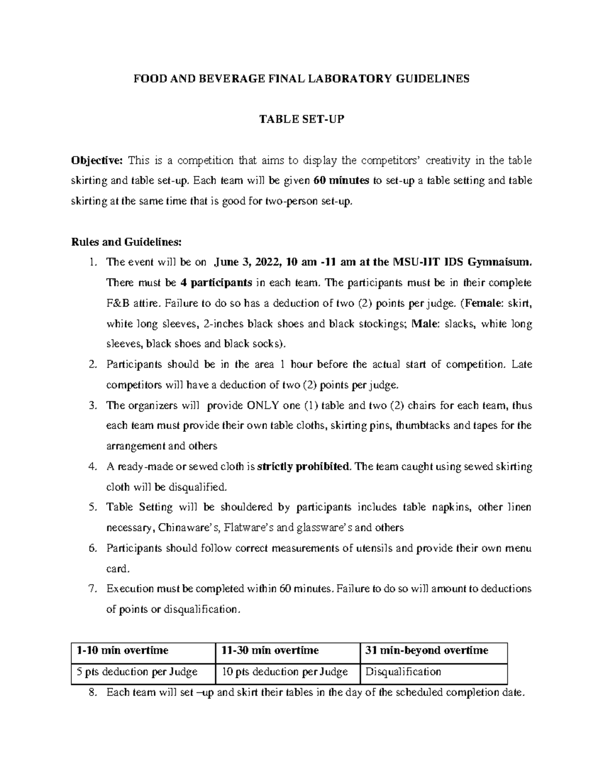 FBS Final Laboratory Guidelines - FOOD AND BEVERAGE FINAL LABORATORY ...