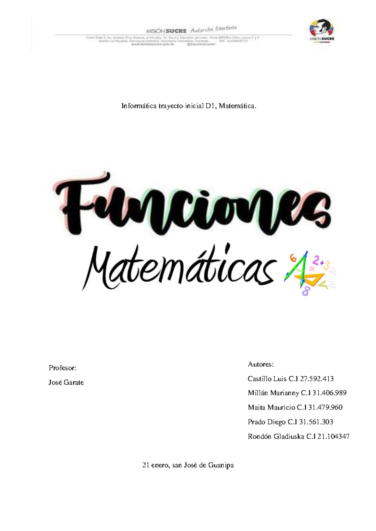 Tercera unidad matematica, funciones, informatica trayecto inicial D1 ...