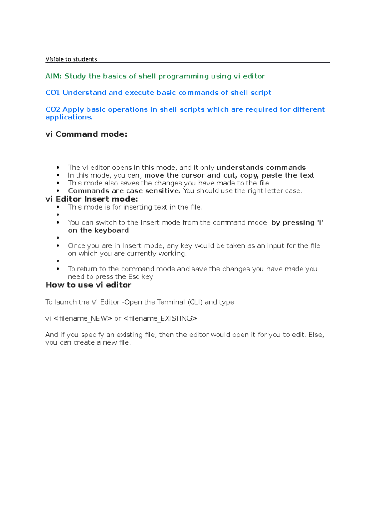 Lab Manual 1 - Visible to students AIM: Study the basics of shell ...