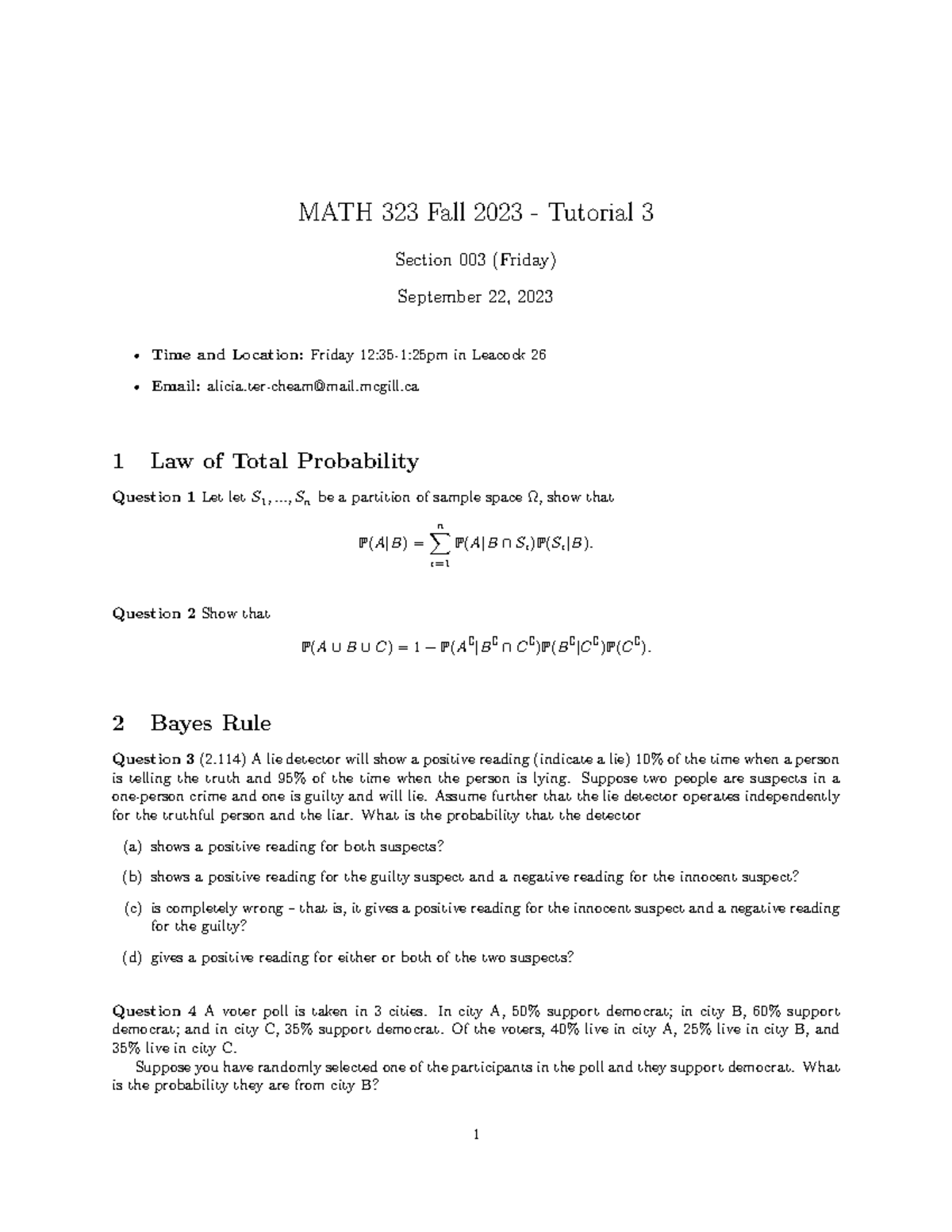 MATH 323 - Tutorial 3 - MATH 323 Fall 2023 - Tutorial 3 Section 003 ...