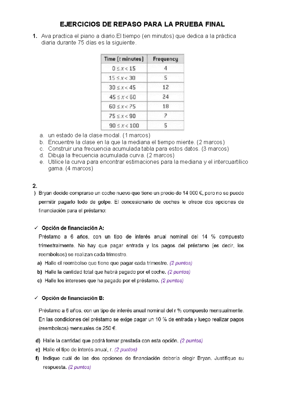 Ejercicios DE Repaso PARA LA Prueba Final II Trimestre - EJERCICIOS DE REPASO PARA LA PRUEBA ...