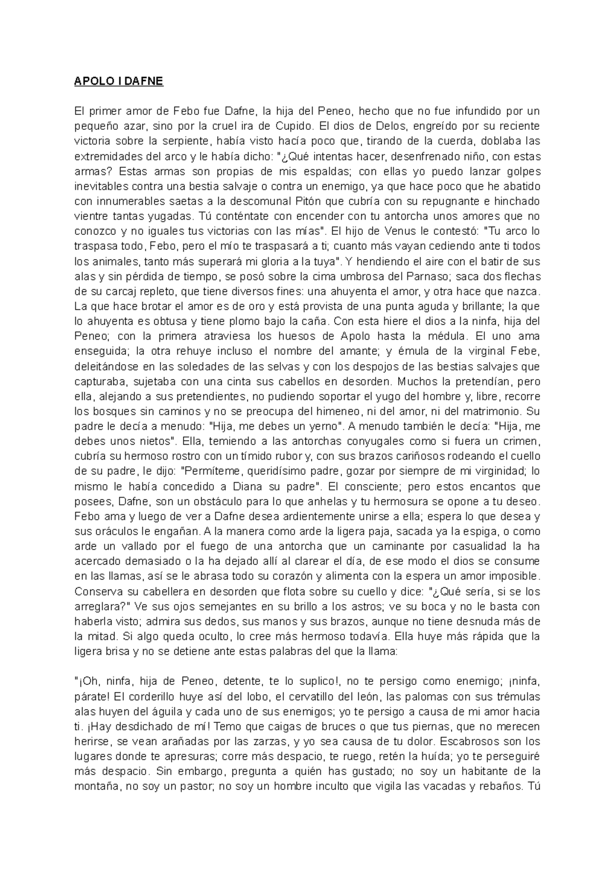 Apol·lo i Dafne texto original - APOLO I DAFNE El primer amor de Febo ...