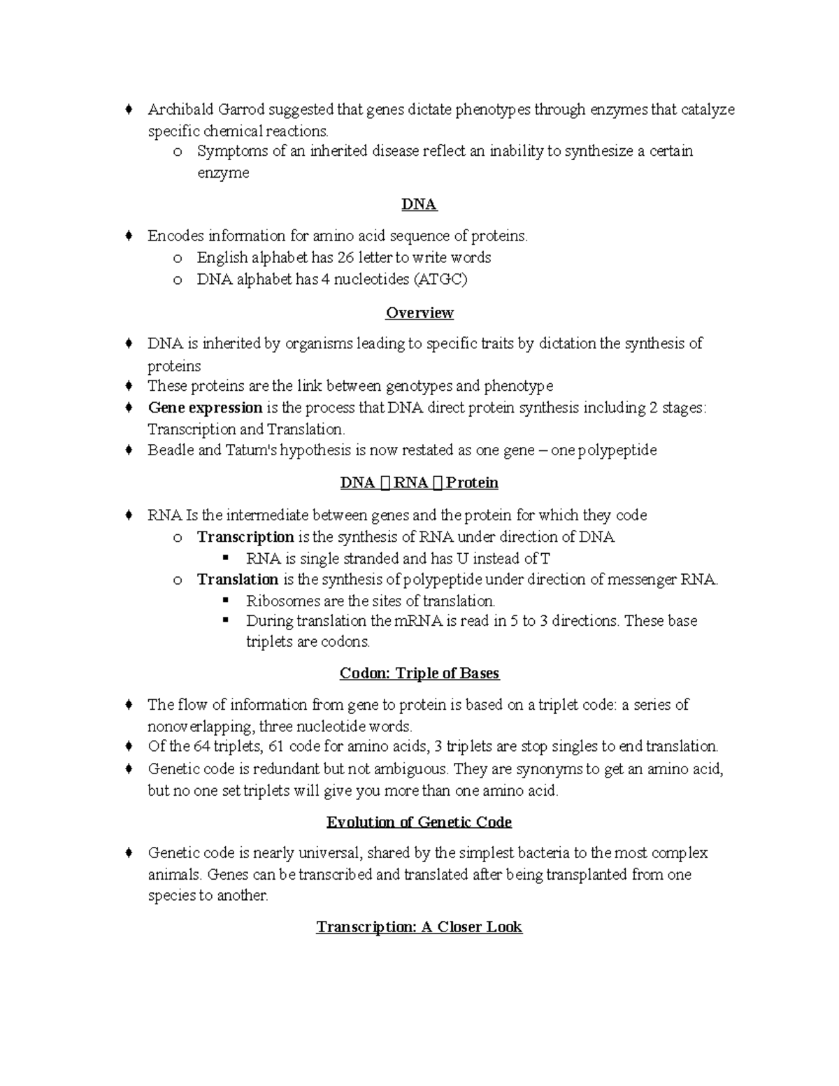 Bio chp. 17 - Chapter 17 Biology 149 notes, with DNA and RNA. Important ...