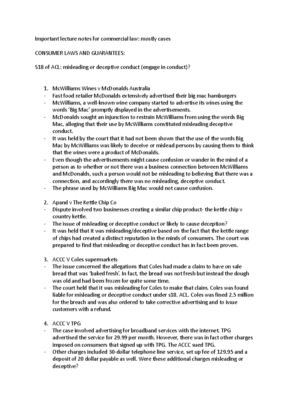 Commercial law exam case notes - Important lecture notes for commercial ...