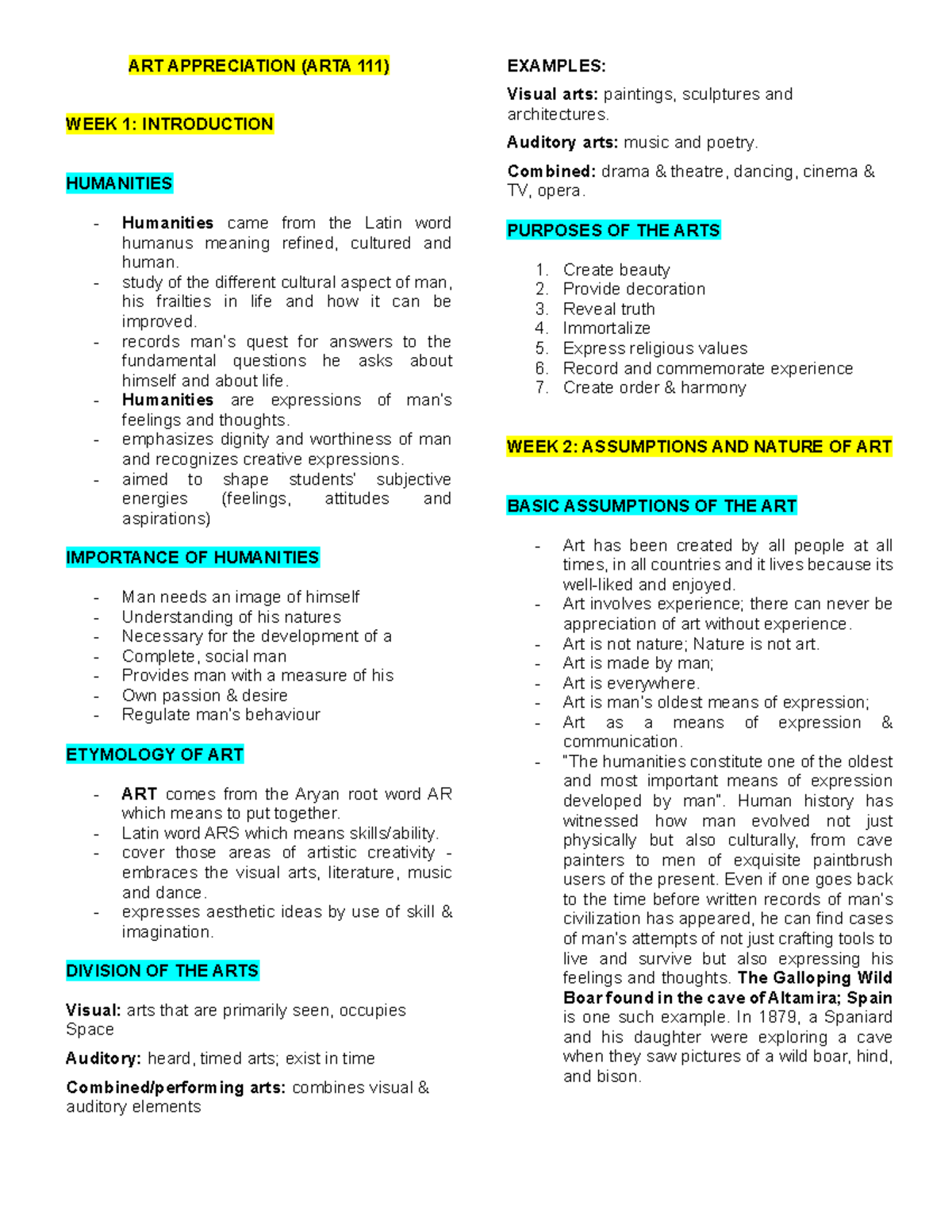 ARTA- Prelims- Reviewer - ART APPRECIATION (ARTA 111) WEEK 1 ...