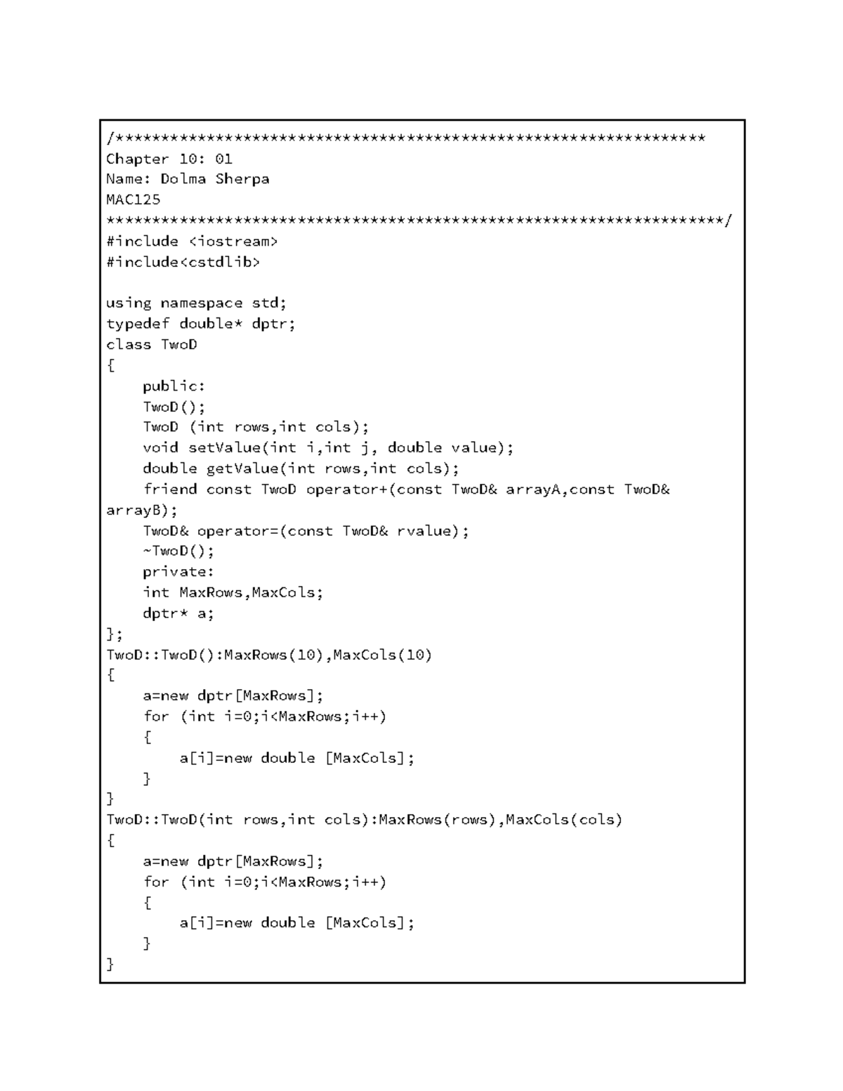 MAC125 arrays - Chapter 10: 01 Name: Dolma Sherpa MAC125 using ...