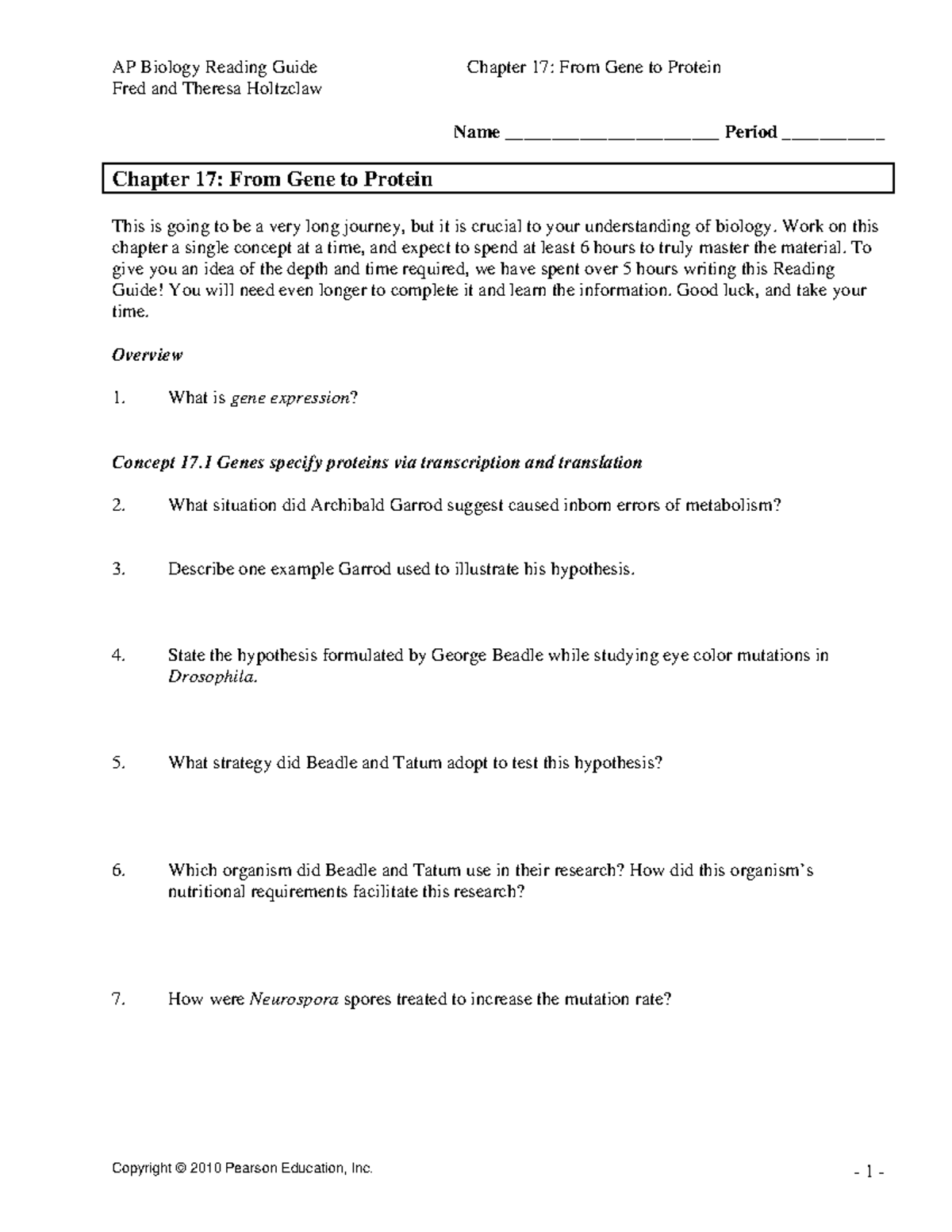 Chapter 17 Fom gene to protein - Fred and Theresa Holtzclaw Name ...