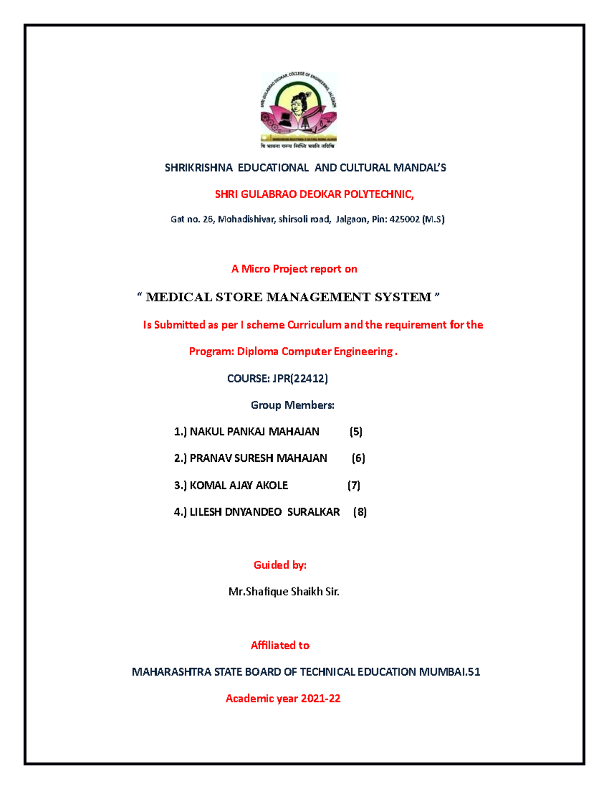 Microproject Of JPR - SHRIKRISHNA EDUCATIONAL AND CULTURAL MANDAL’S ...