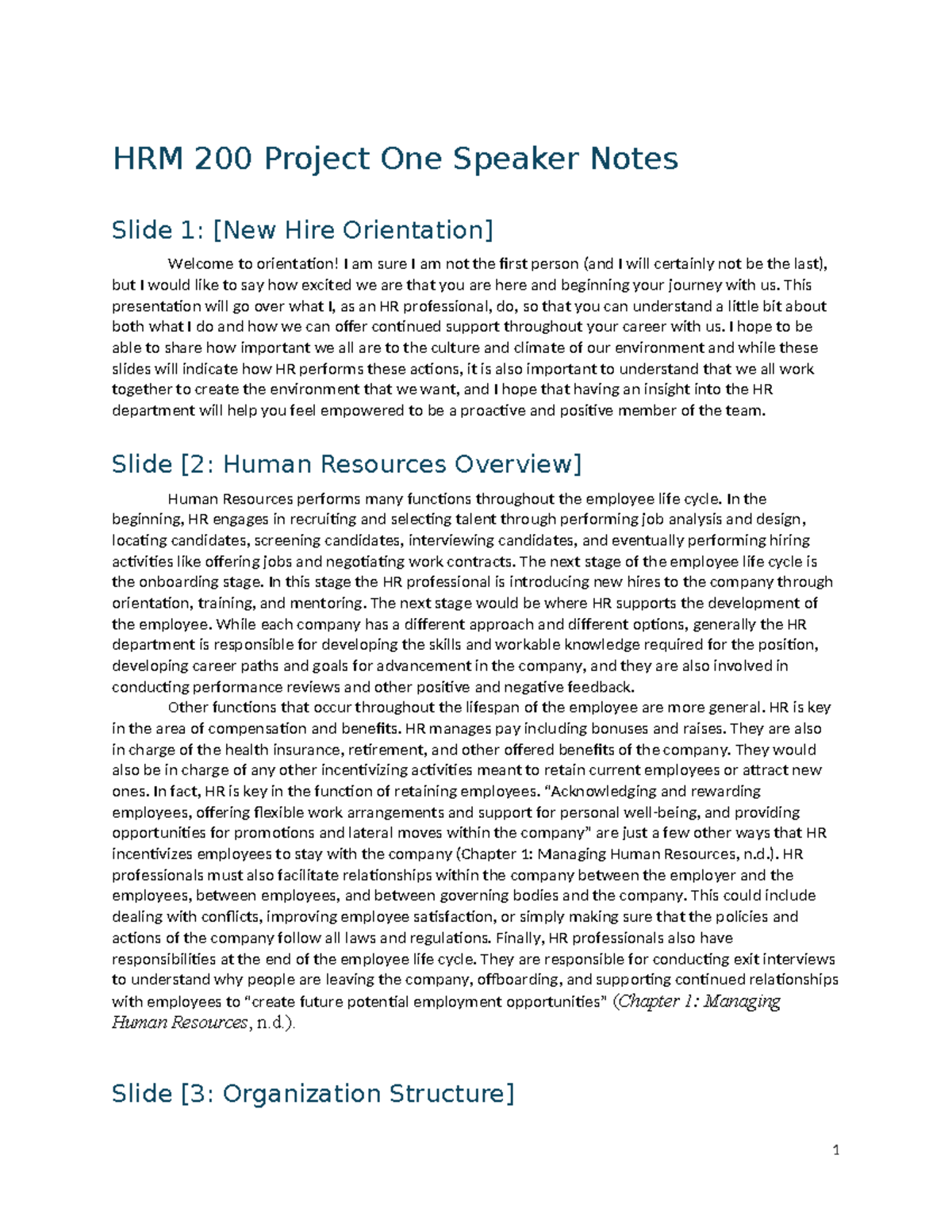 HRM200 Project One Speaker Notes - HRM 200 Project One Speaker Notes ...