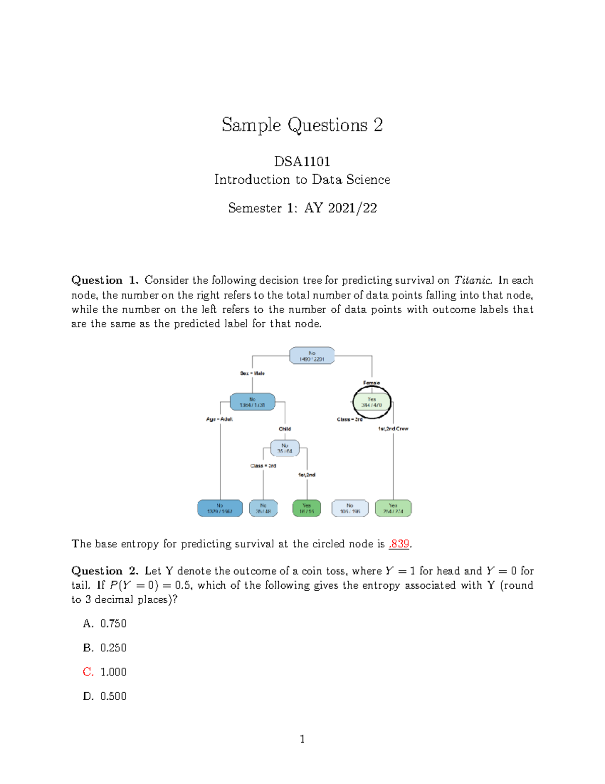 Sample-mcq2 - practice paper - Sample Questions 2 DSA Introduction to Data Science Semester 1 ...