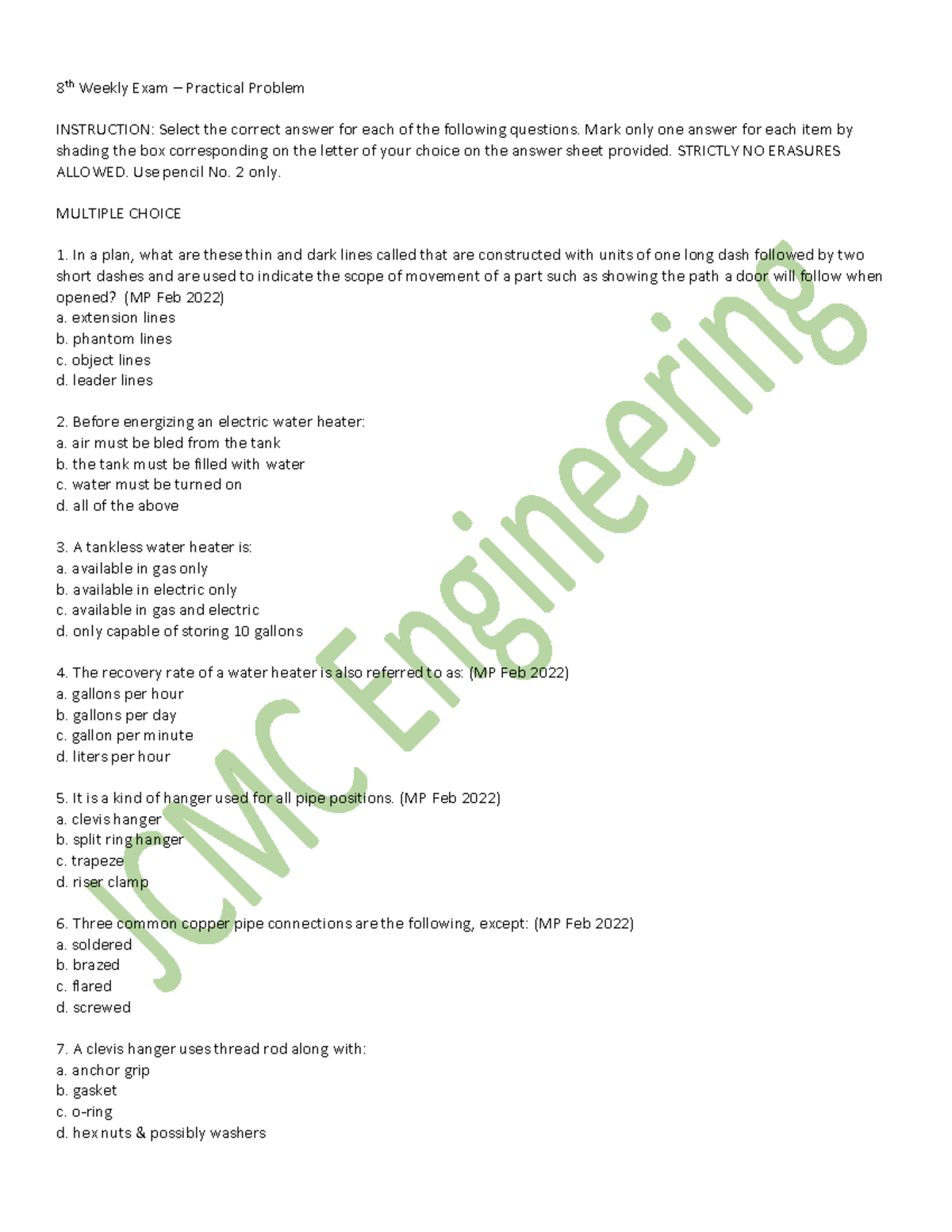 8th Weekly exam - Practical Problem - 8 th Weekly Exam – Practical ...