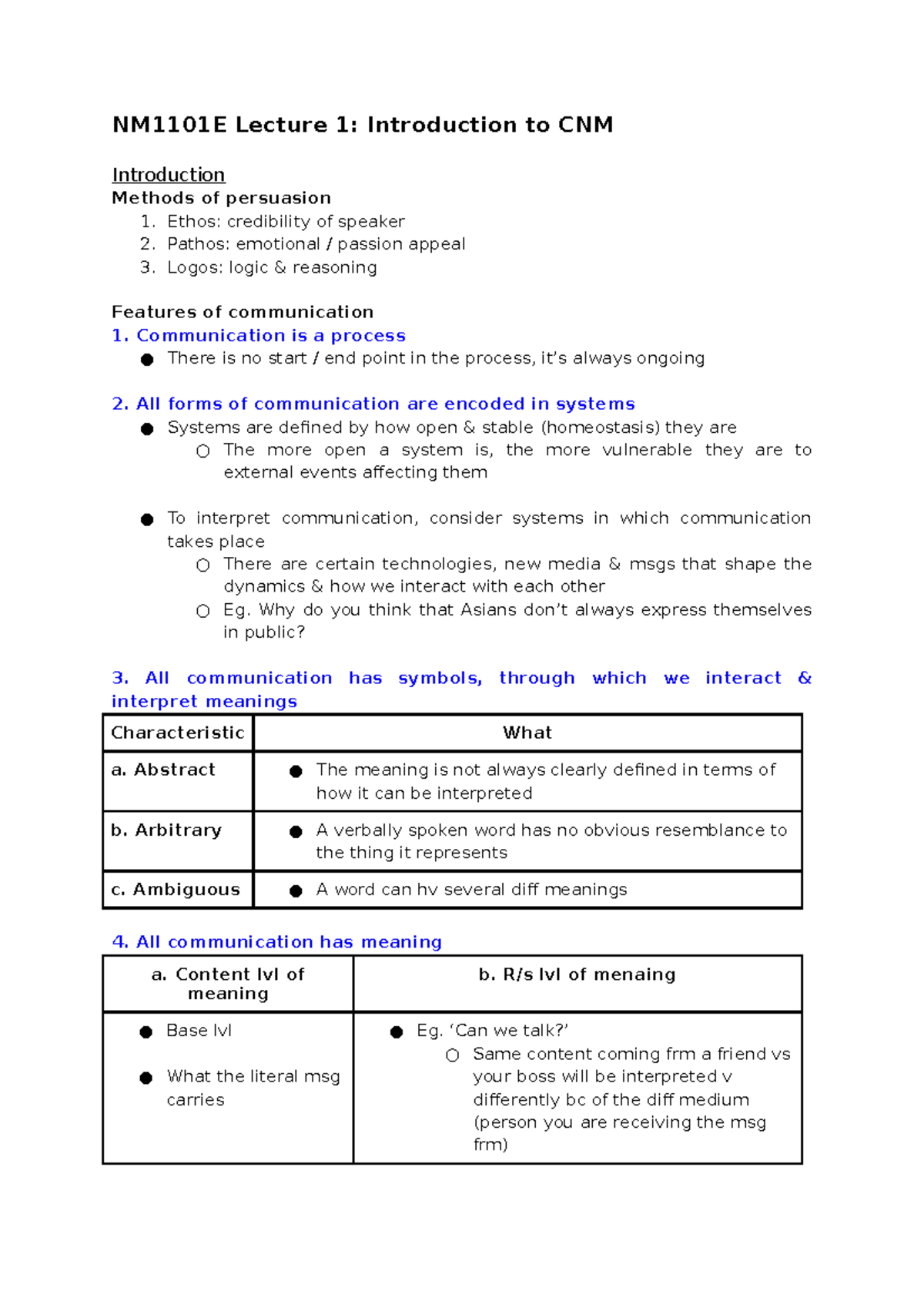 NM1101E Lecture 1 - Notes - NM1101E Lecture 1: Introduction to CNM ...