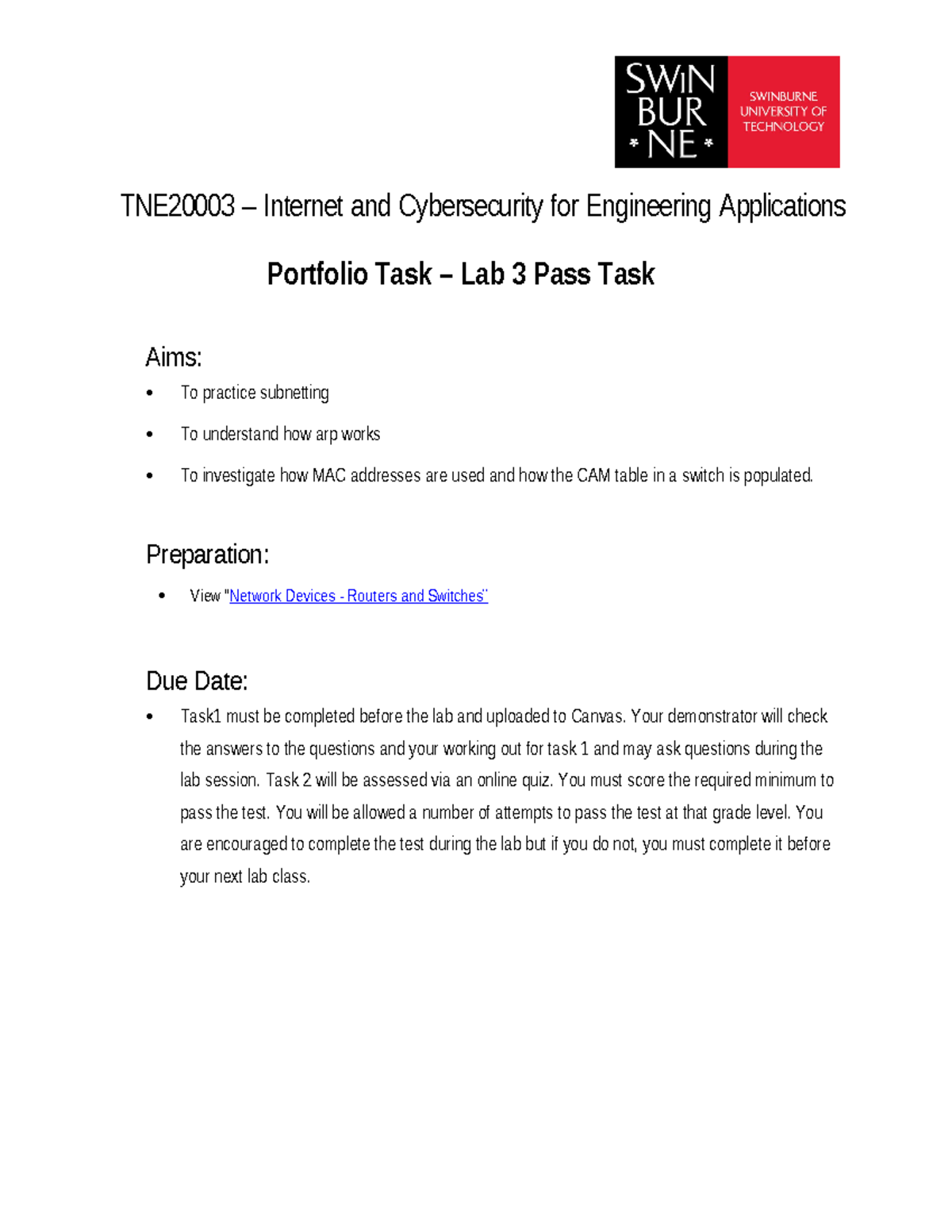 TNE2000 3 Lab3-P-2 - Lab 3 P - TNE20003 – Internet and Cybersecurity ...
