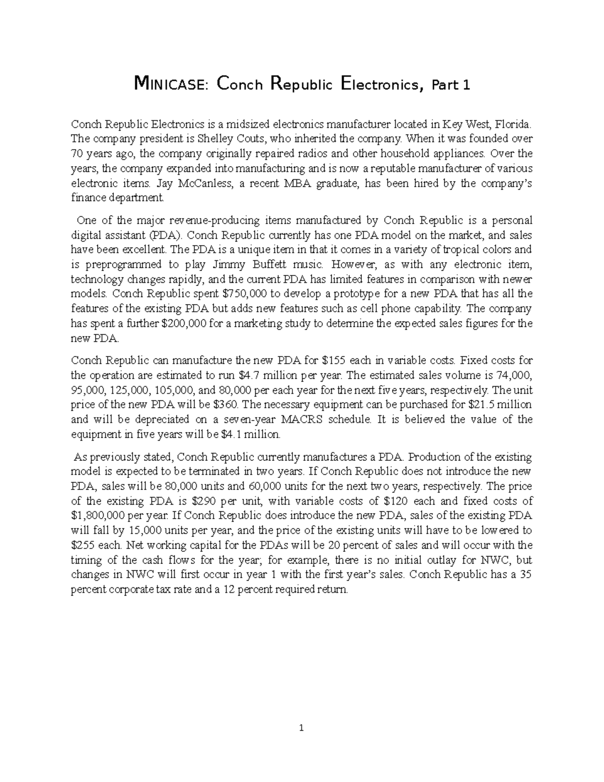 Conch Republic Electronic Case Study - MINICASE: Conch Republic Electronics, Part 1 Conch ...