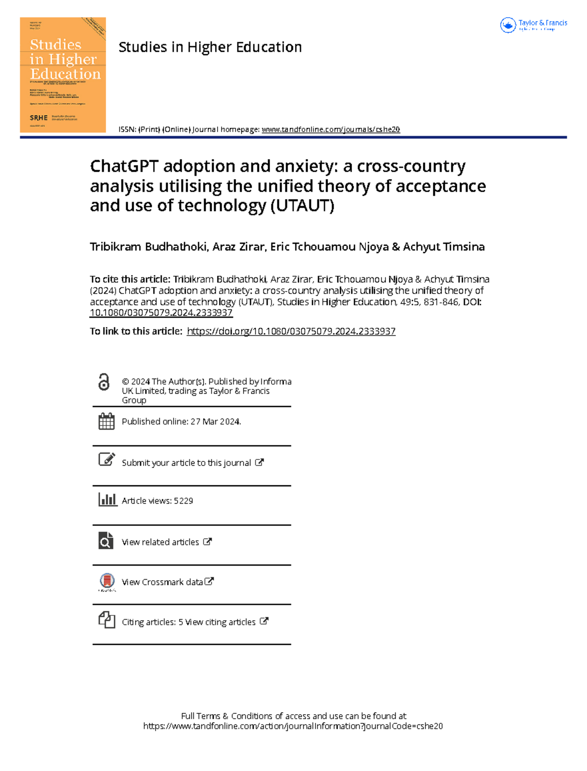 Chat GPT adoption and anxiety a cross-country analysis utilising the ...
