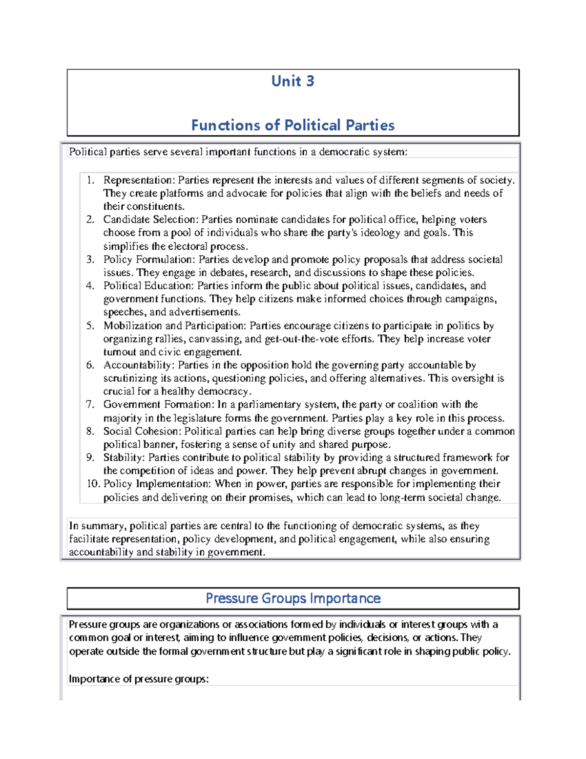 Pol 3 - Political science 1 BA LLB 2sem - Unit 3 Functions of Political ...