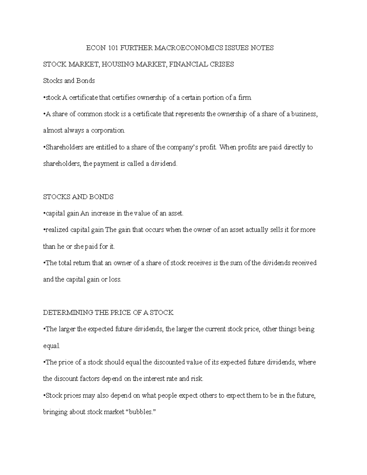 ECON 101 Further Macroeconomics Issues Notes - ECON 101 FURTHER ...