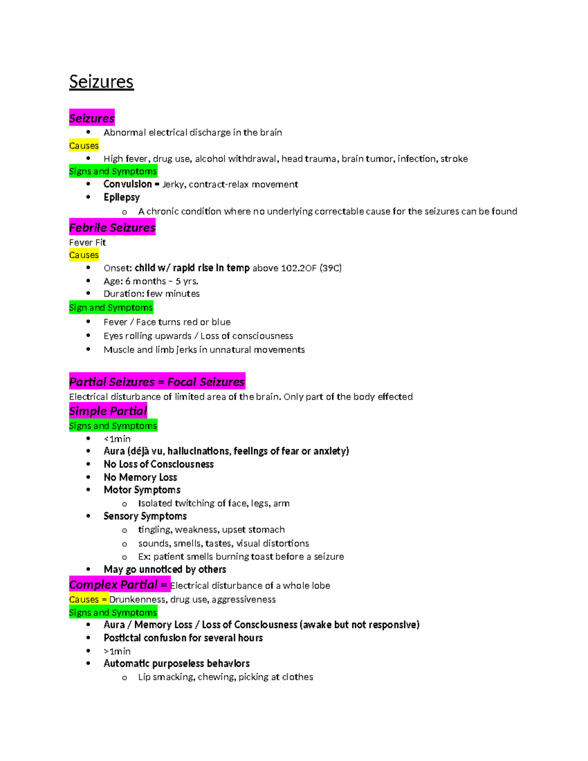 Seizures - Study Guide. - Seizures Seizures Abnormal electrical ...