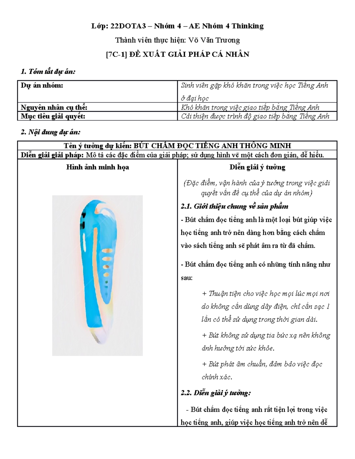 10. [7C-1] Đề xuất giải pháp cá nhân - Lớp: 22DOTA3 – Nhóm 4 – AE Nhóm ...