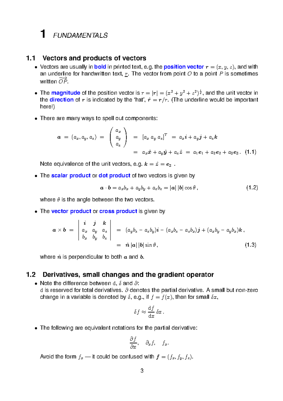 Lecture notes - chapters 1-11 - 1 FUNDAMENTALS 1 Vectors and products ...