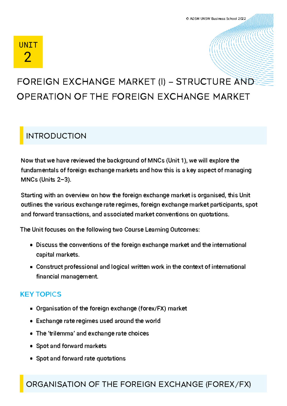 Unit 2 - Foreign exchange market (i) – structure and operation of the ...