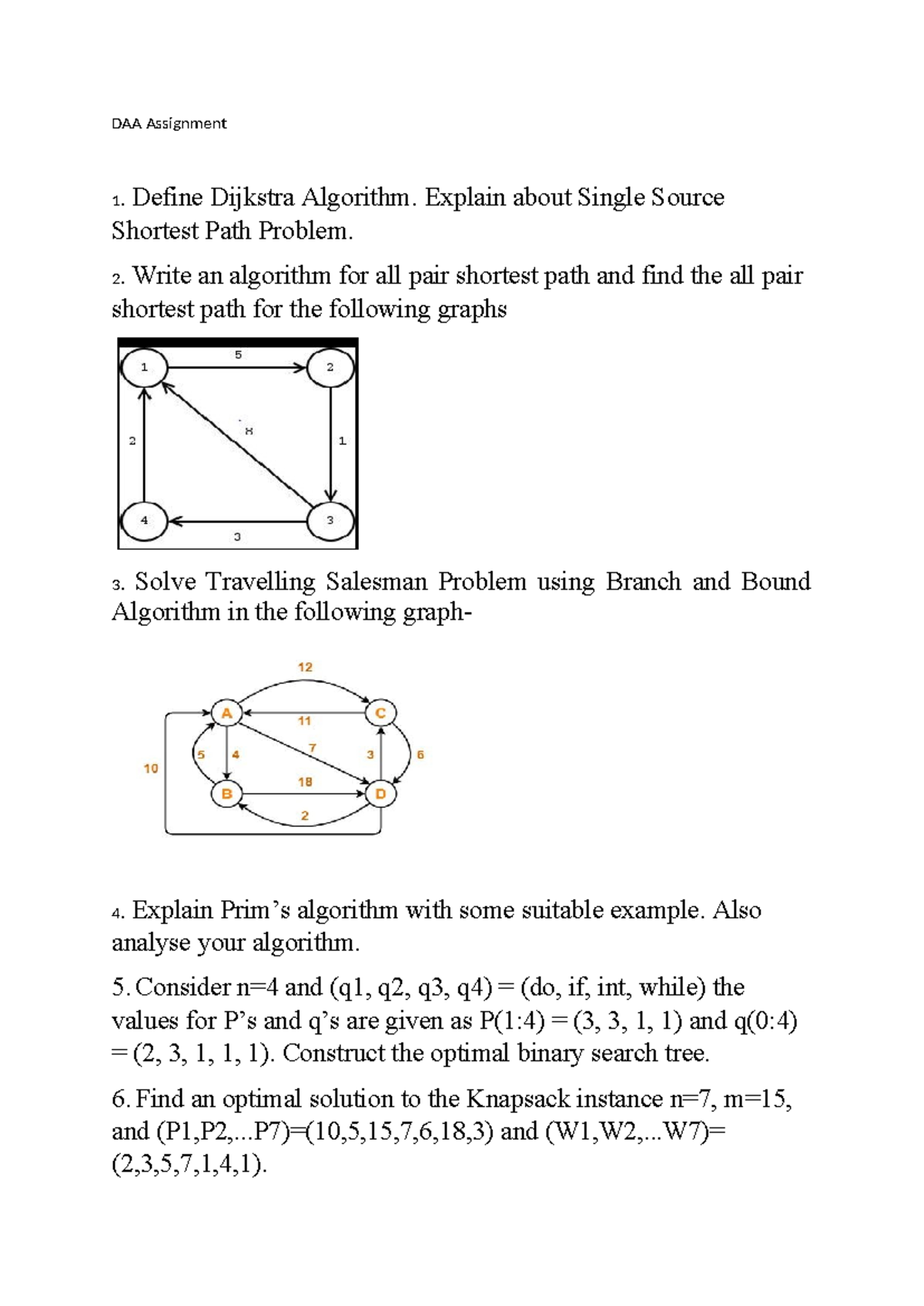 DAA Assignment - Define Dijkstra Algorithm. Explain about Single Source ...