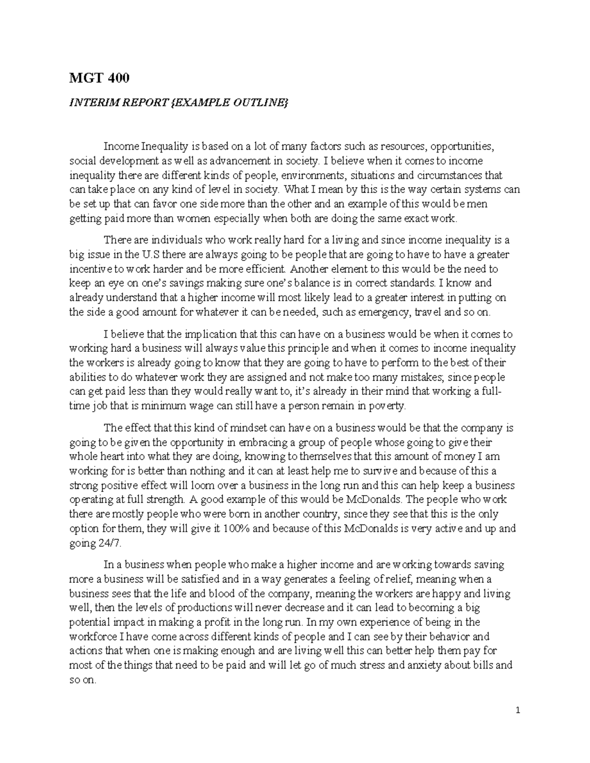 Build Issue - INTERIM REPORT ON INCOME INEQUALITY !! - MGT 400 INTERIM ...