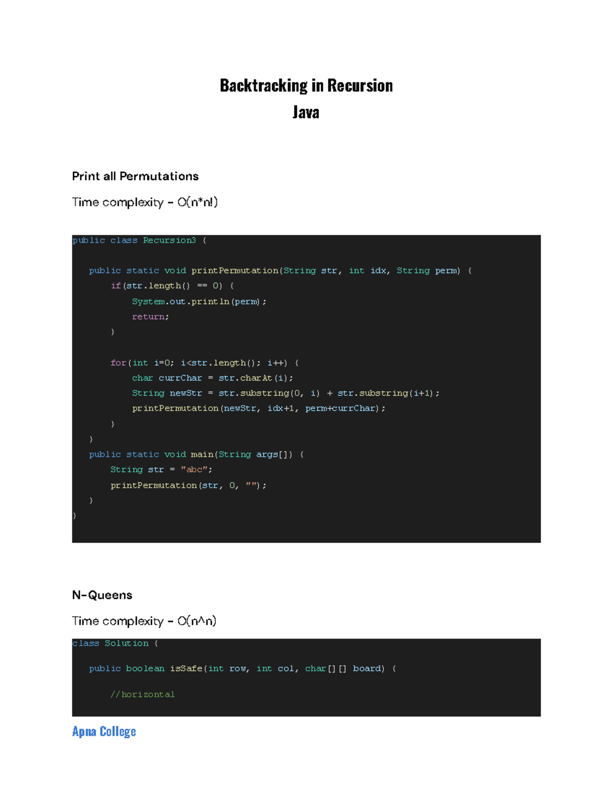 Backtracking - out(perm); return; } for(int i=0; i