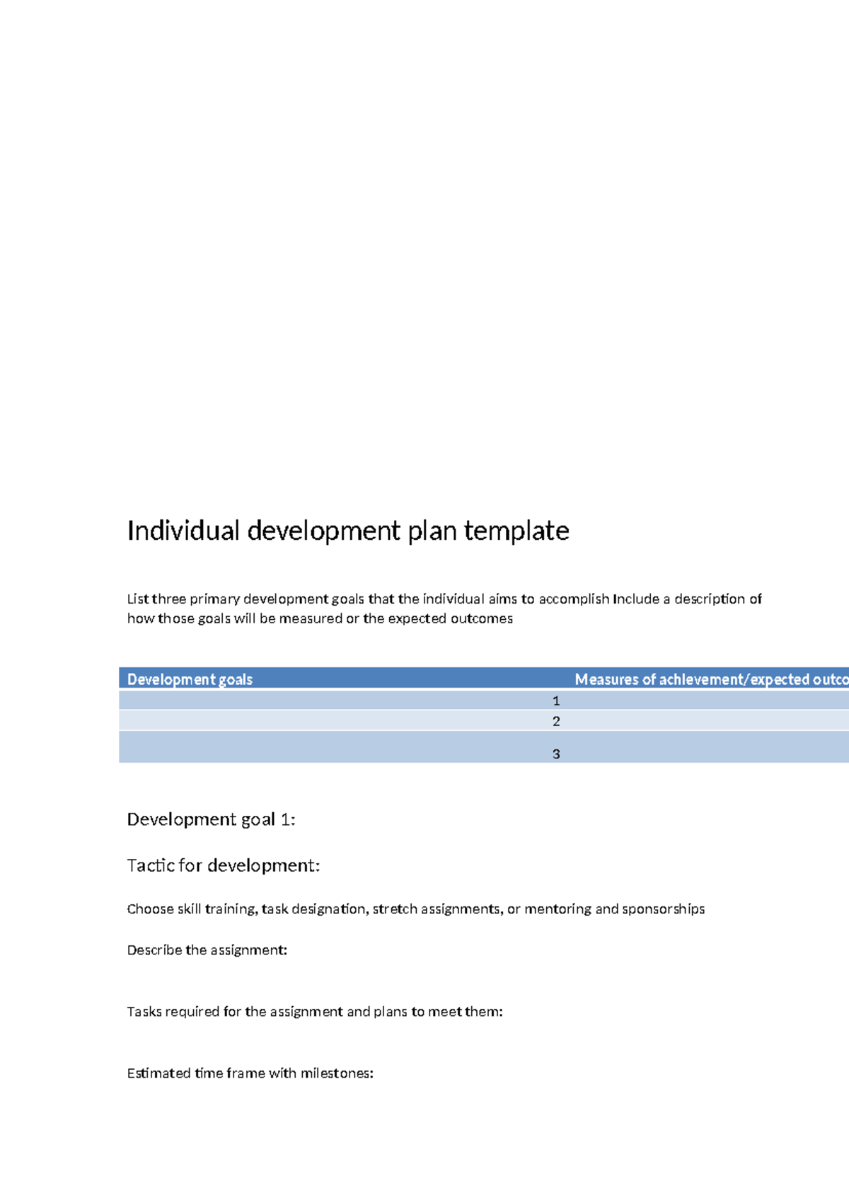 Word template -Individual development plan - Individual development ...